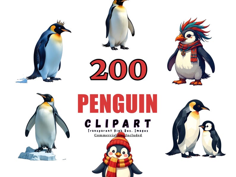 200 Penguin Clipart Bundle, Cute Penguin Illustrations, Watercolor ...