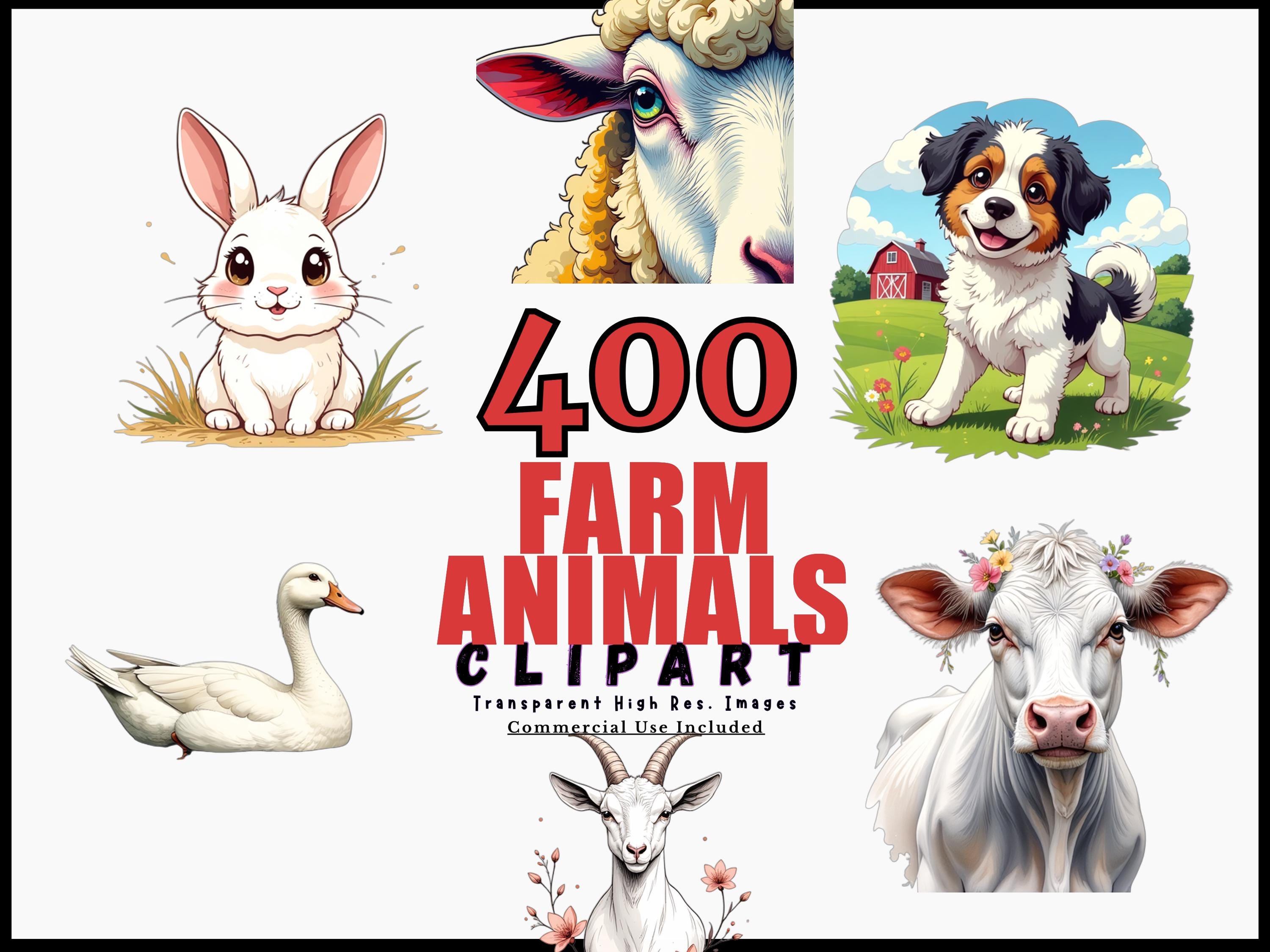 Farm Animals Clipart Bundle - 400 PNG Transparent Farm Animal Designs ...
