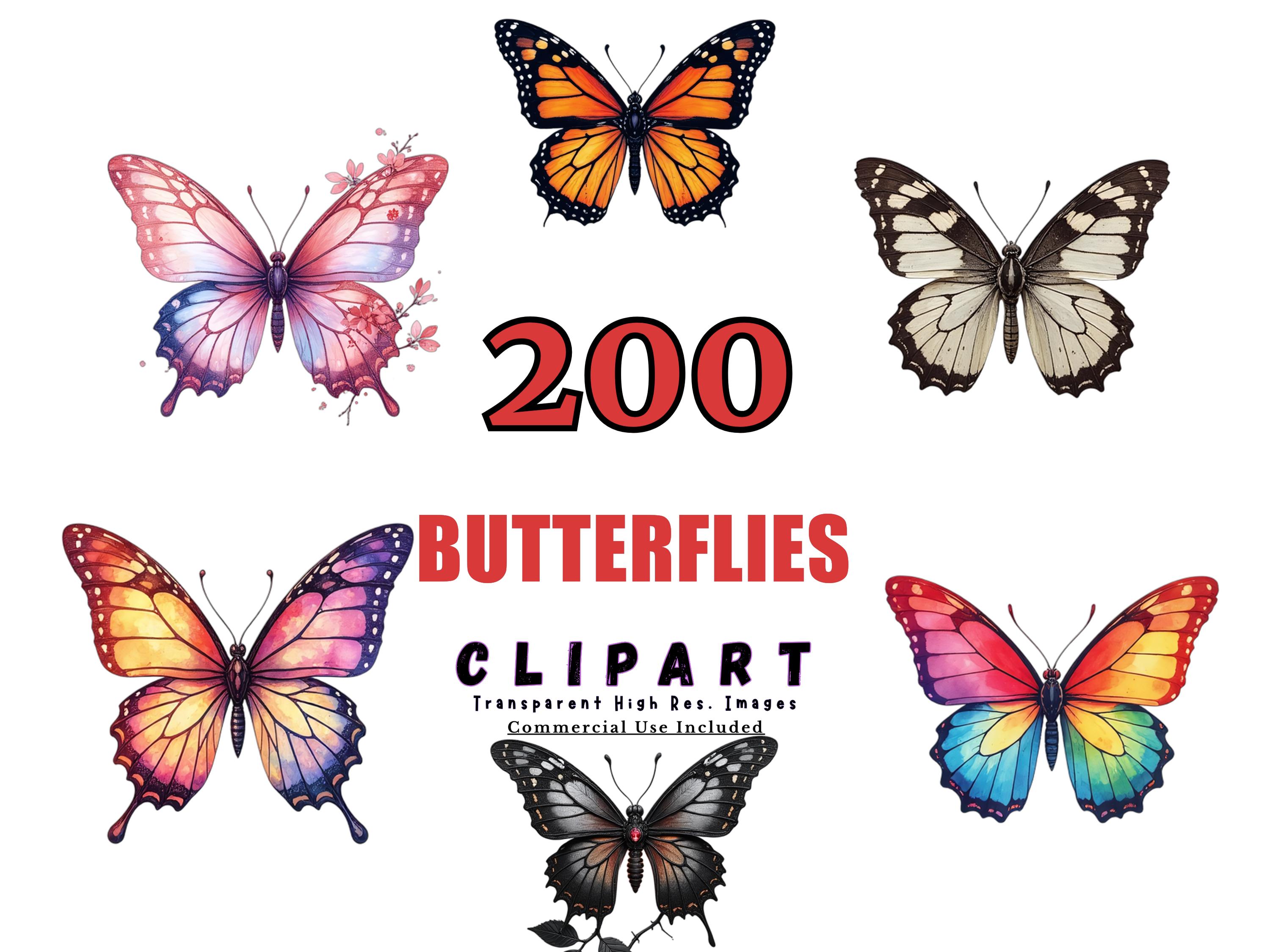 200 BUTTERFLIES Clipart Bundle - Watercolor Butterfly Art, Digital ...