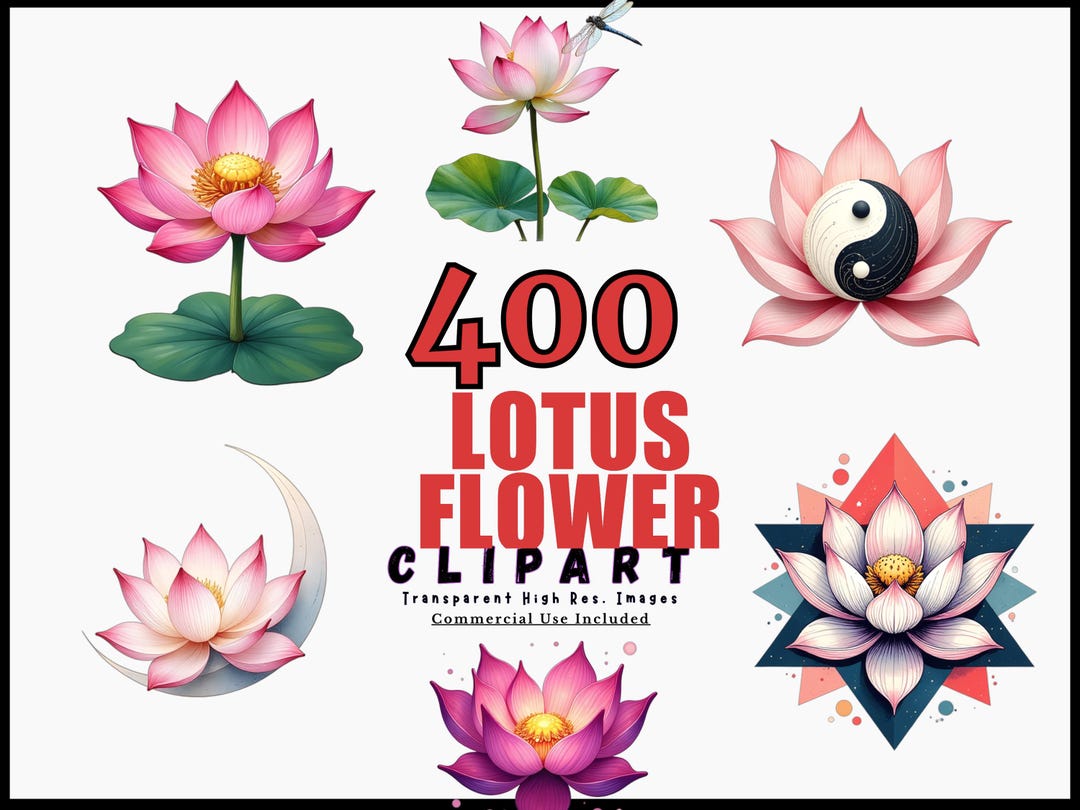 Lotus Flower Clipart Bundle, 400 Transparent Pngs, Watercolor Lotus ...