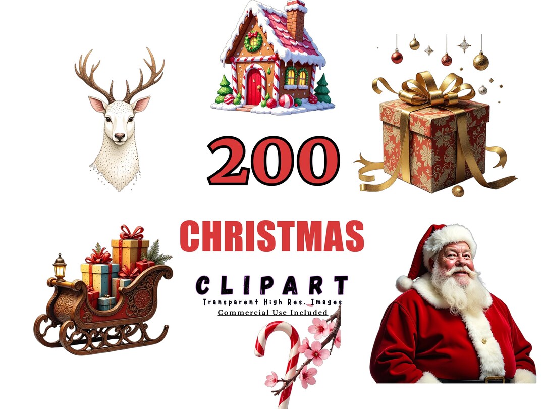 200 Christmas Clipart Bundle, Holiday Graphics, Festive Pngs, Winter ...
