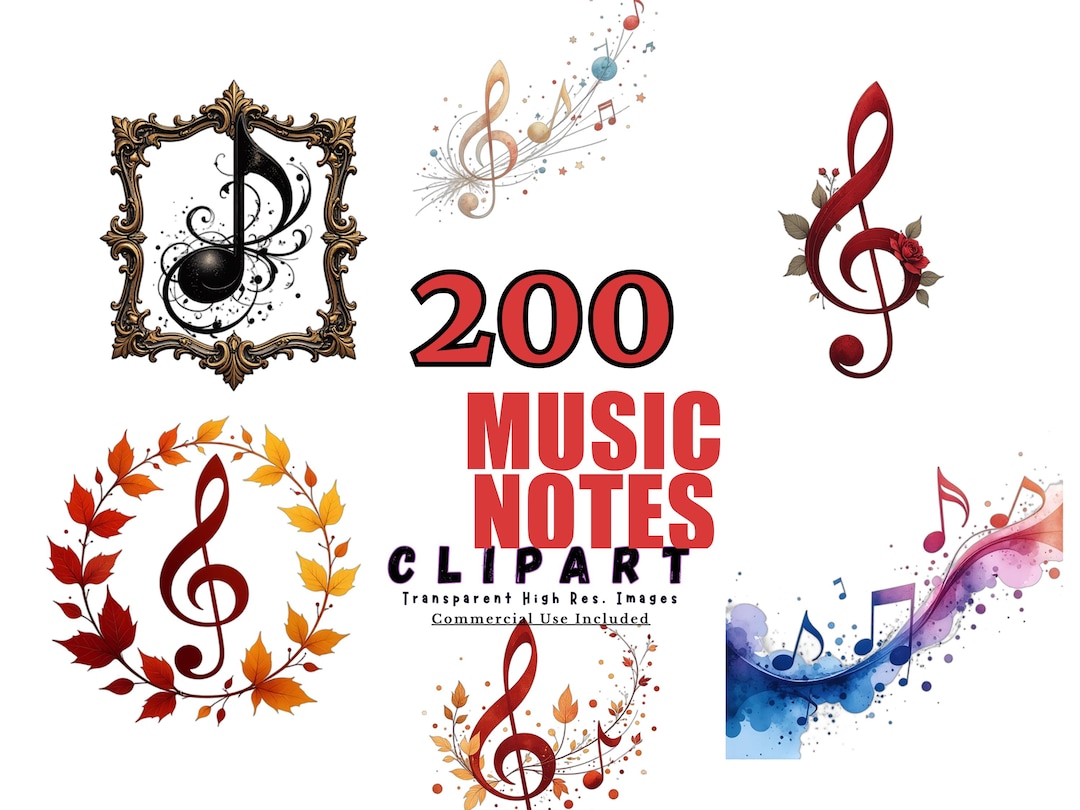 200 MUSIC NOTES Clipart Bundle - Digital Music Symbols, Sheet Music ...
