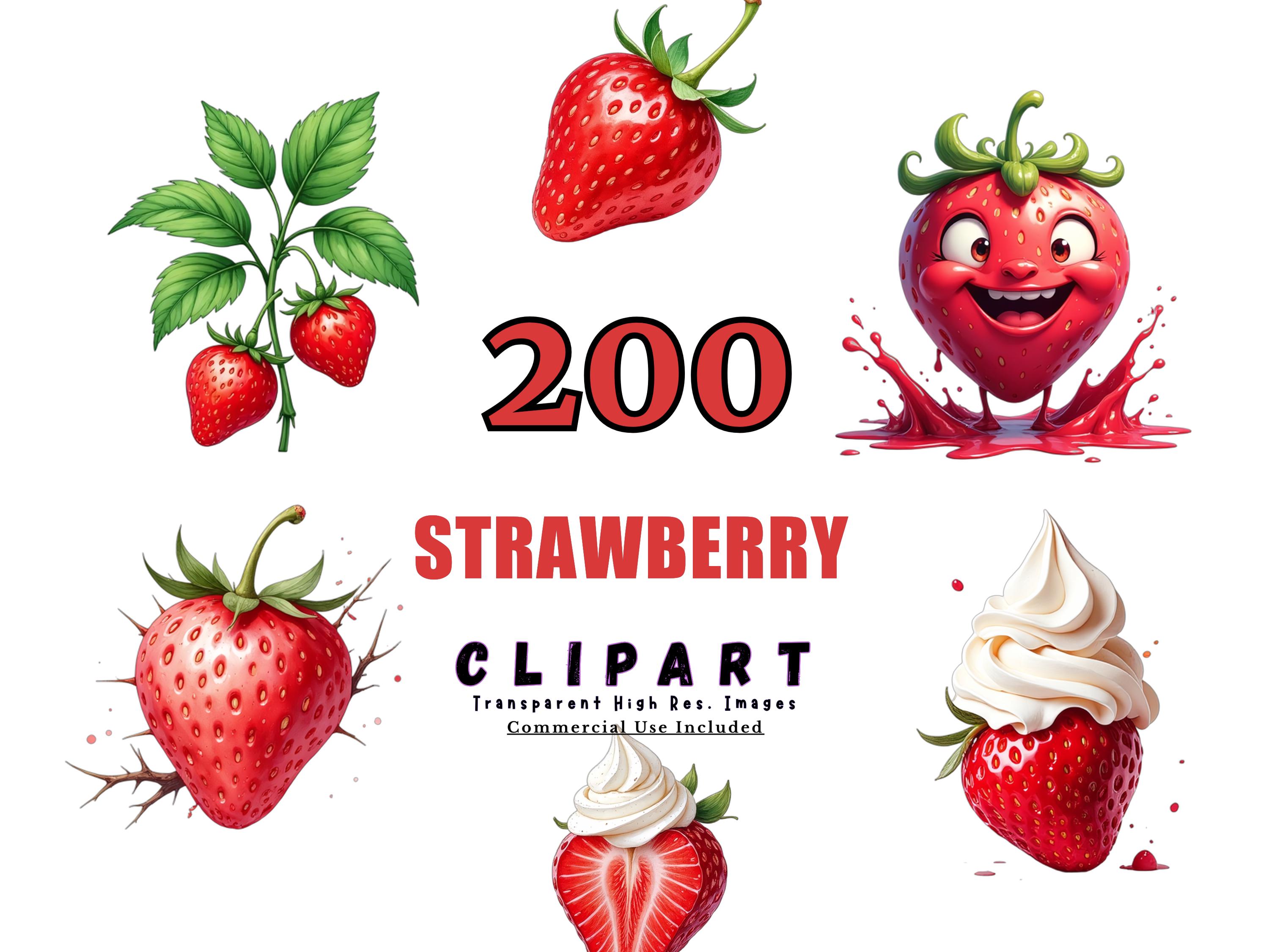 200 Strawberry Clipart Bundle, Cute Strawberry Graphics, Watercolor ...