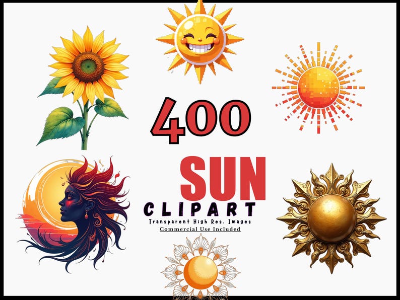 400 SUN Clipart Bundle, Transparent Pngs, Bright Sun Illustrations ...