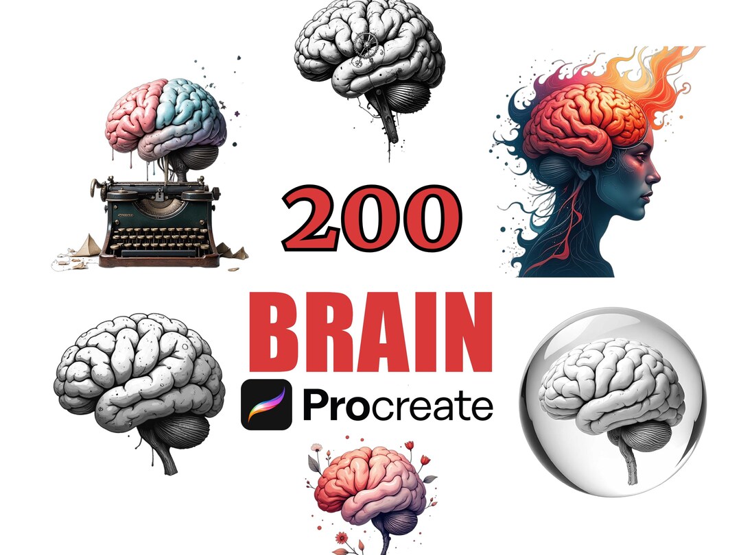 200 BRAIN Procreate Stamps Brush Set, Mind Clipart Designs, Mental ...