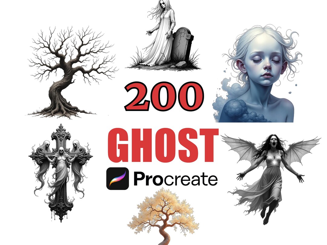 200 GHOST Procreate Stamps Brush Set, Spooky Clipart, Haunted Designs ...