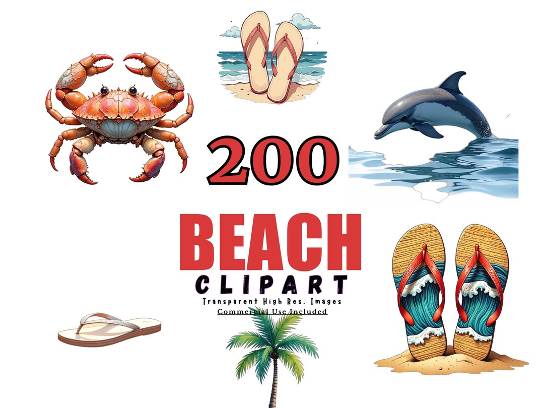 200 BEACH Clipart Bundle - Tropical Designs, Summer Graphics, Ocean ...