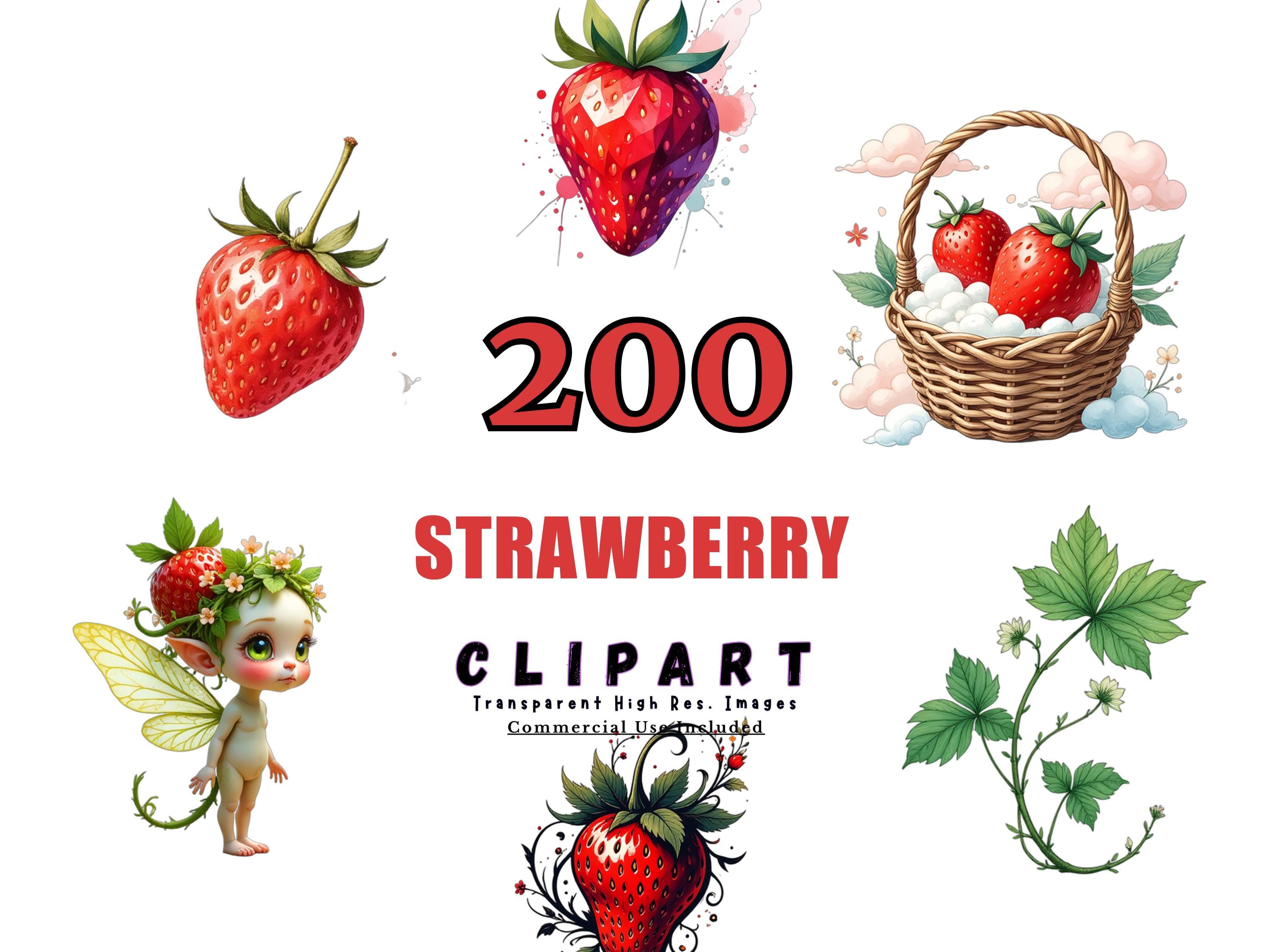 200 Strawberry Clipart Bundle, Cute Strawberry Graphics, Watercolor ...