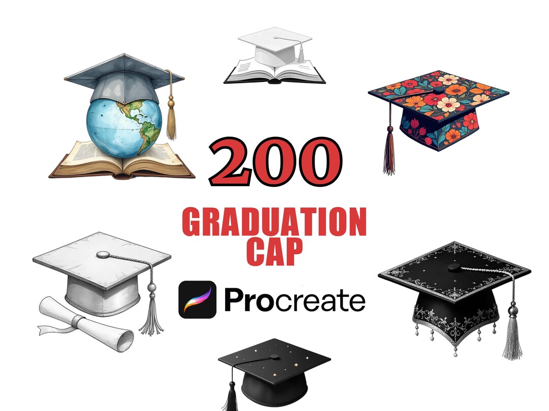 200 Graduation Cap Procreate Stamps Brush Set, Graduation Clipart, Cap ...