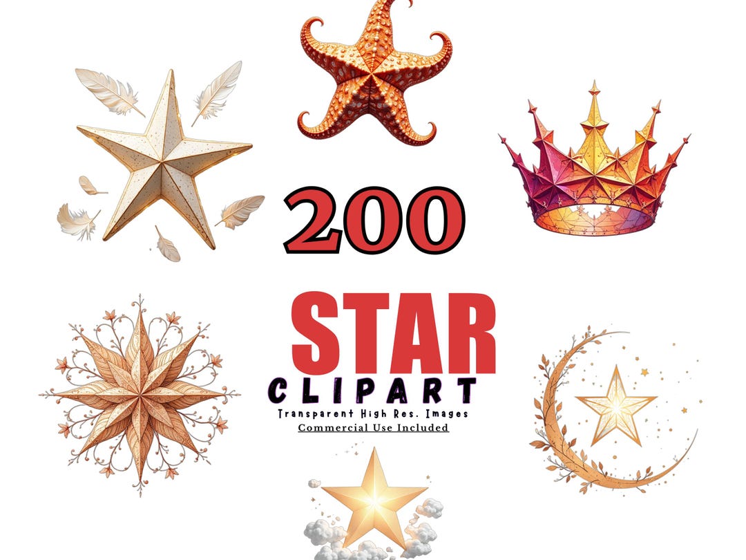 200 Star Clipart Bundle - Celestial Graphics, Digital Stars, Sparkling ...