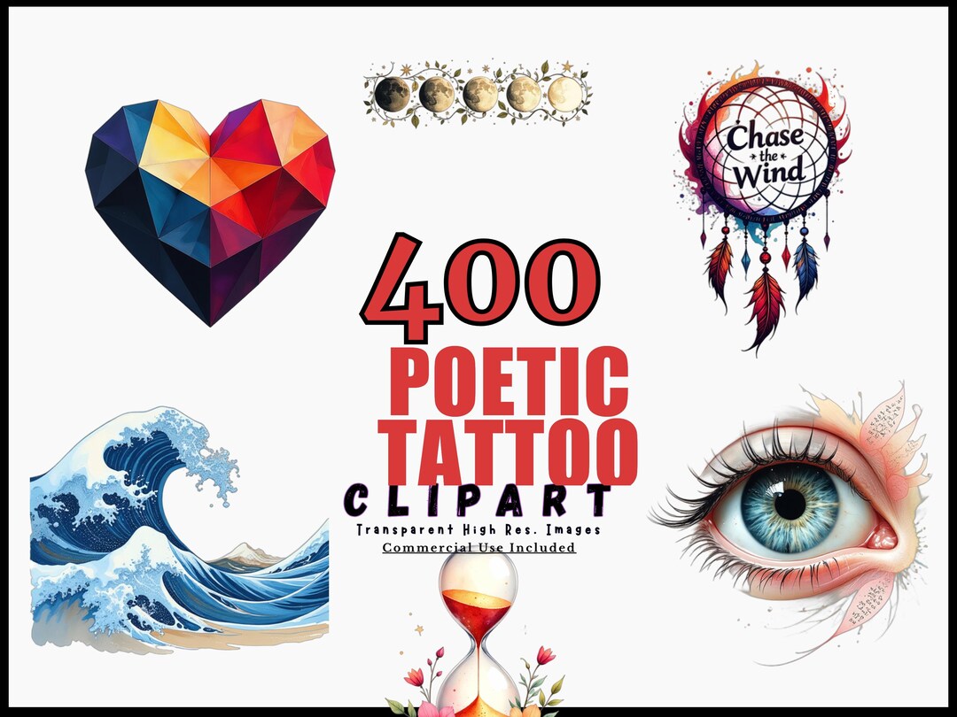 Poetic Tattoo Clipart Bundle - 400 Transparent Pngs for Creative Design ...