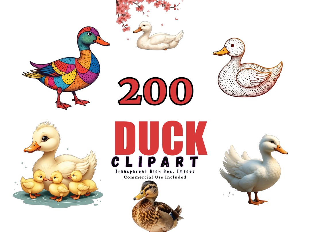 200 Duck Clipart Bundle - Cute Watercolor Ducks, Farm Animal Clipart ...