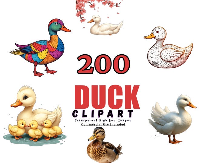 Cute Duck Clipart, Farm Animal Clipart, Rainbow Clipart, 16 High ...