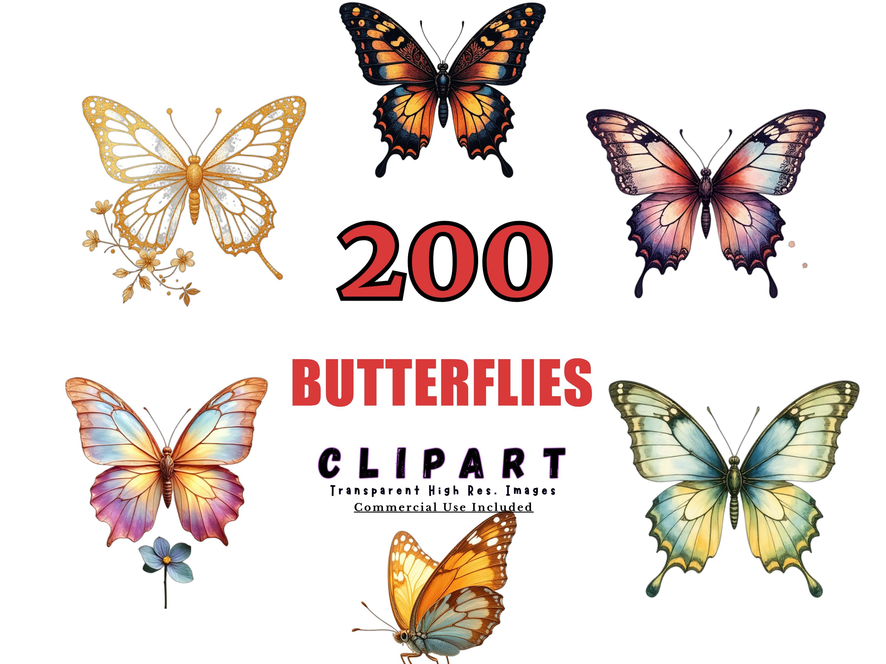 200 BUTTERFLIES Clipart Bundle - Watercolor Butterfly Art, Digital ...