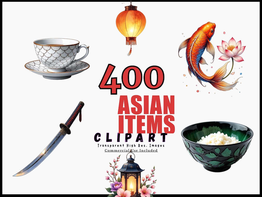 400 ASIAN ITEMS Clipart Bundle, Transparent PNG, Digital Download ...