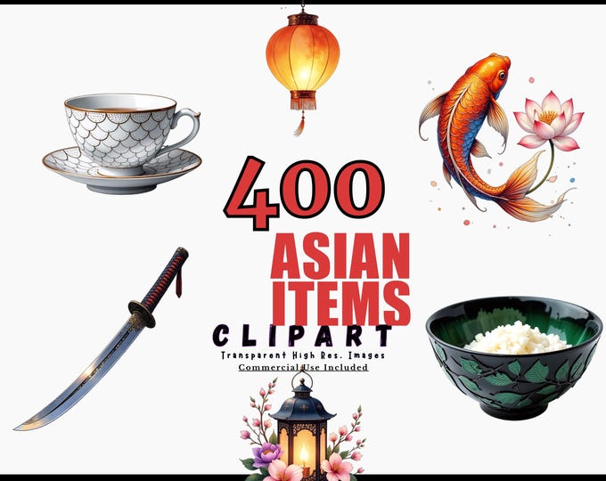 Japanese/asian Clip Art- Set of 21 300 DPI JPG, PNG, and Vector Design ...