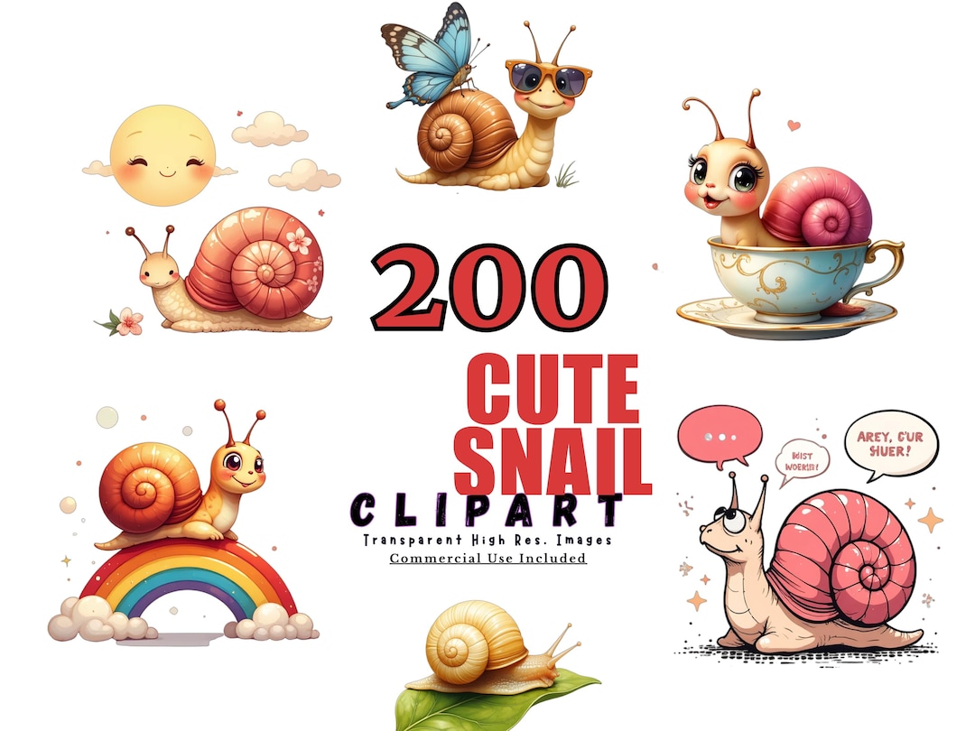 CUTE SNAIL Clipart Bundle - 200 Adorable Snail Illustrations ...