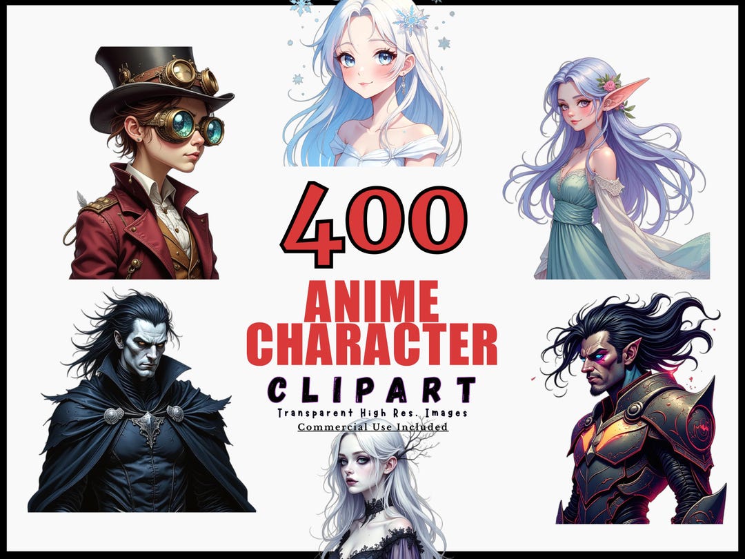 400 Anime Character Clipart PNG Bundle, Transparent Background, Digital ...