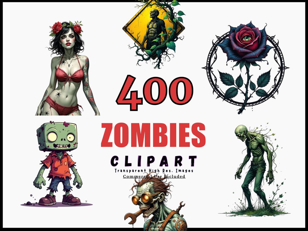 400 ZOMBIES Clipart Bundle, Transparent PNG, Halloween Digital Art ...