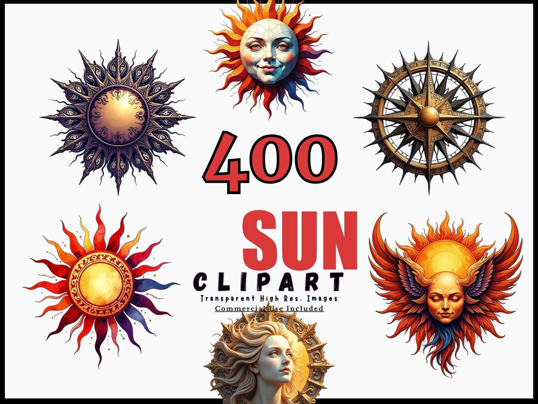 400 SUN Clipart Bundle, Transparent Pngs, Bright Sun Illustrations ...