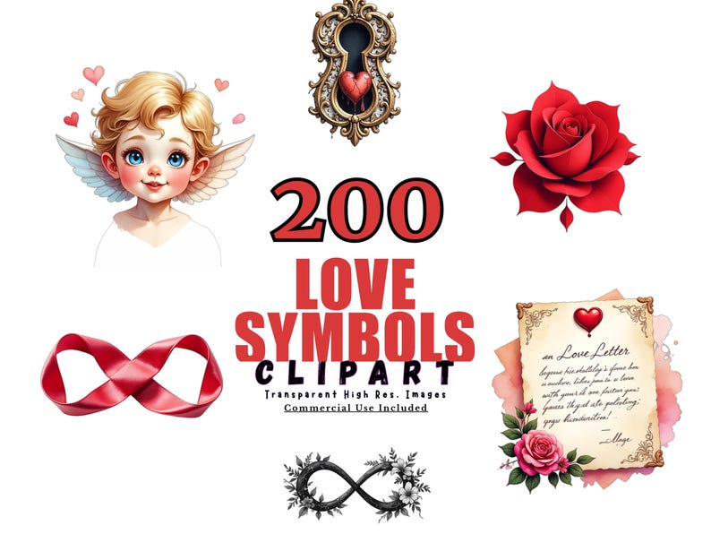200 Love Symbols Clipart Bundle, Hearts & Romantic Icons, Valentine's ...
