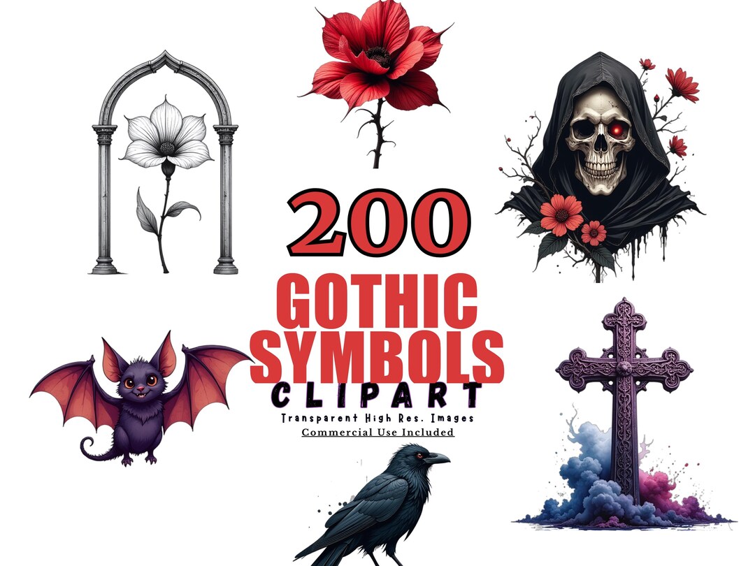 Gothic Symbols Clipart - 200 Digital Illustrations, Occult Mystical ...