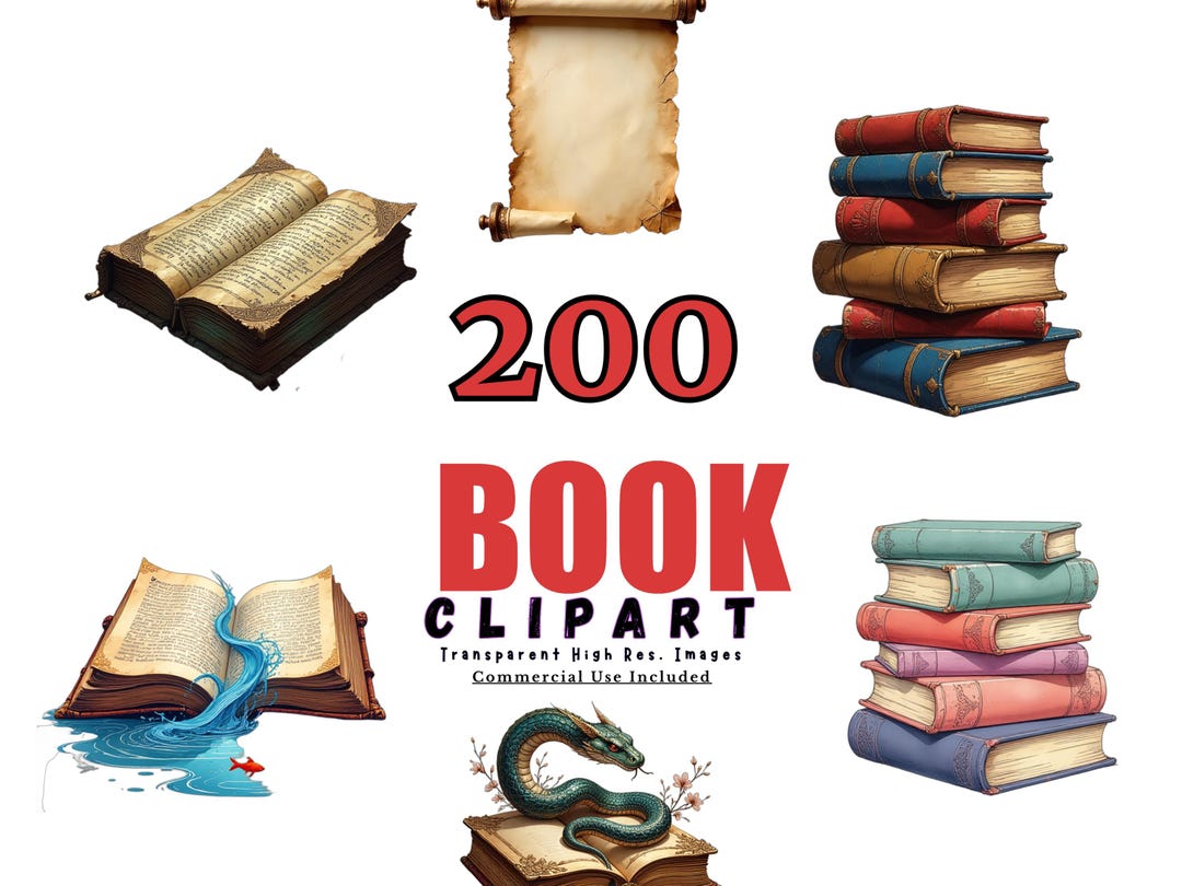 200 BOOK Clipart Bundle - Watercolor Books, Reading Illustrations ...