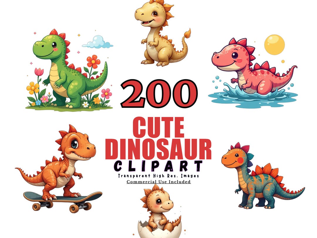 Cute Dinosaur Clipart Bundle - 200 Adorable Dino Designs for Kids ...