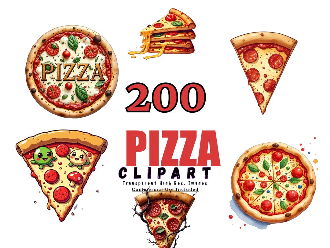 200 PIZZA Clipart Bundle - Delicious Pizza Designs, Pizza Illustrations ...