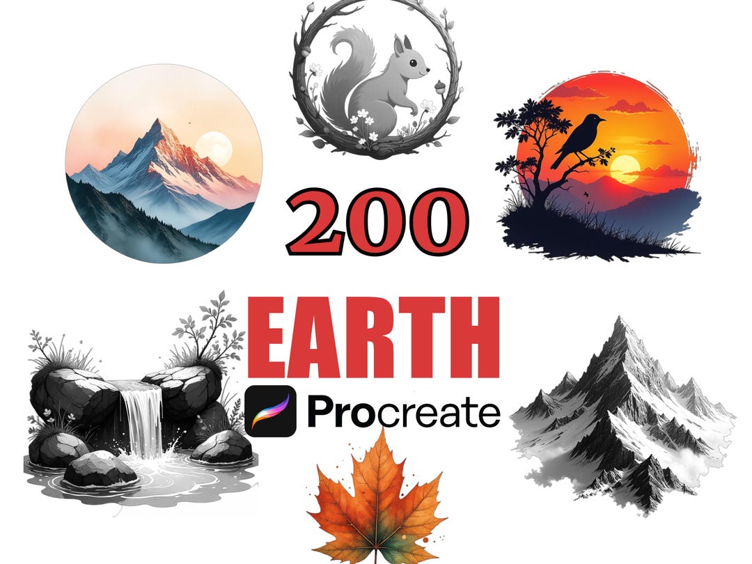 200 Earth Procreate Stamp Brushes, Nature Clip Art Set, Planet Designs ...
