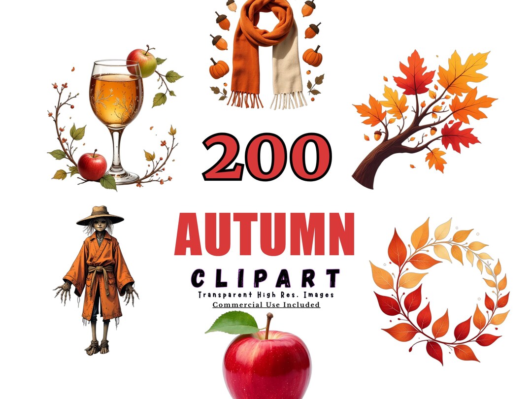 Autumn Clipart Bundle - 200 Fall Designs, Pumpkin, Leaves, Acorns ...
