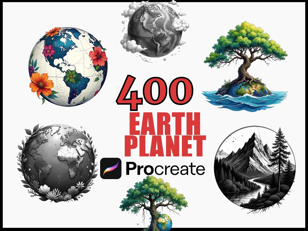 400 Earth Planet Procreate Stamp Brushes Bundle, Nature Elements ...