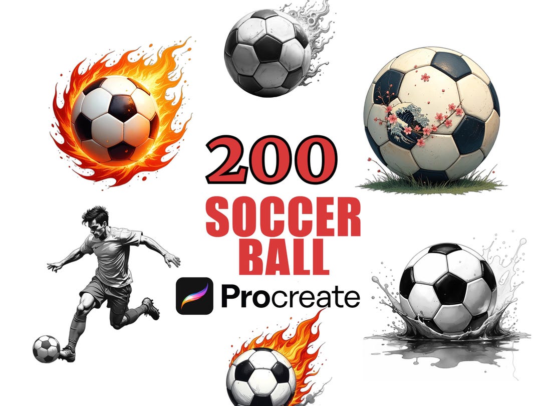 200 Procreate Soccer Ball Stamps Brush Set, Soccer Clipart, Football ...