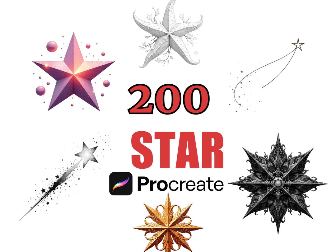 200 Procreate Star Stamps Brush Set Bundle, Celestial Clip Art, Starry ...