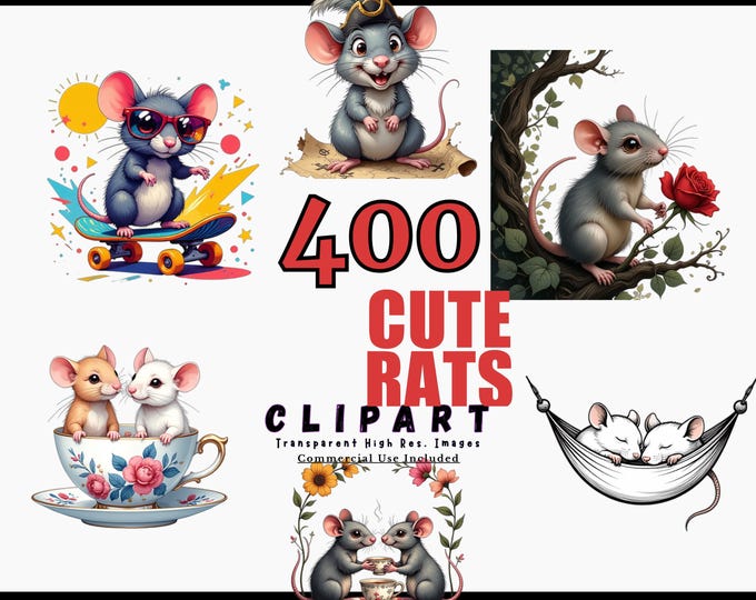 Cute Funny Rat Cartoon Clipart for Commercial Use - Rat Illustrations ...