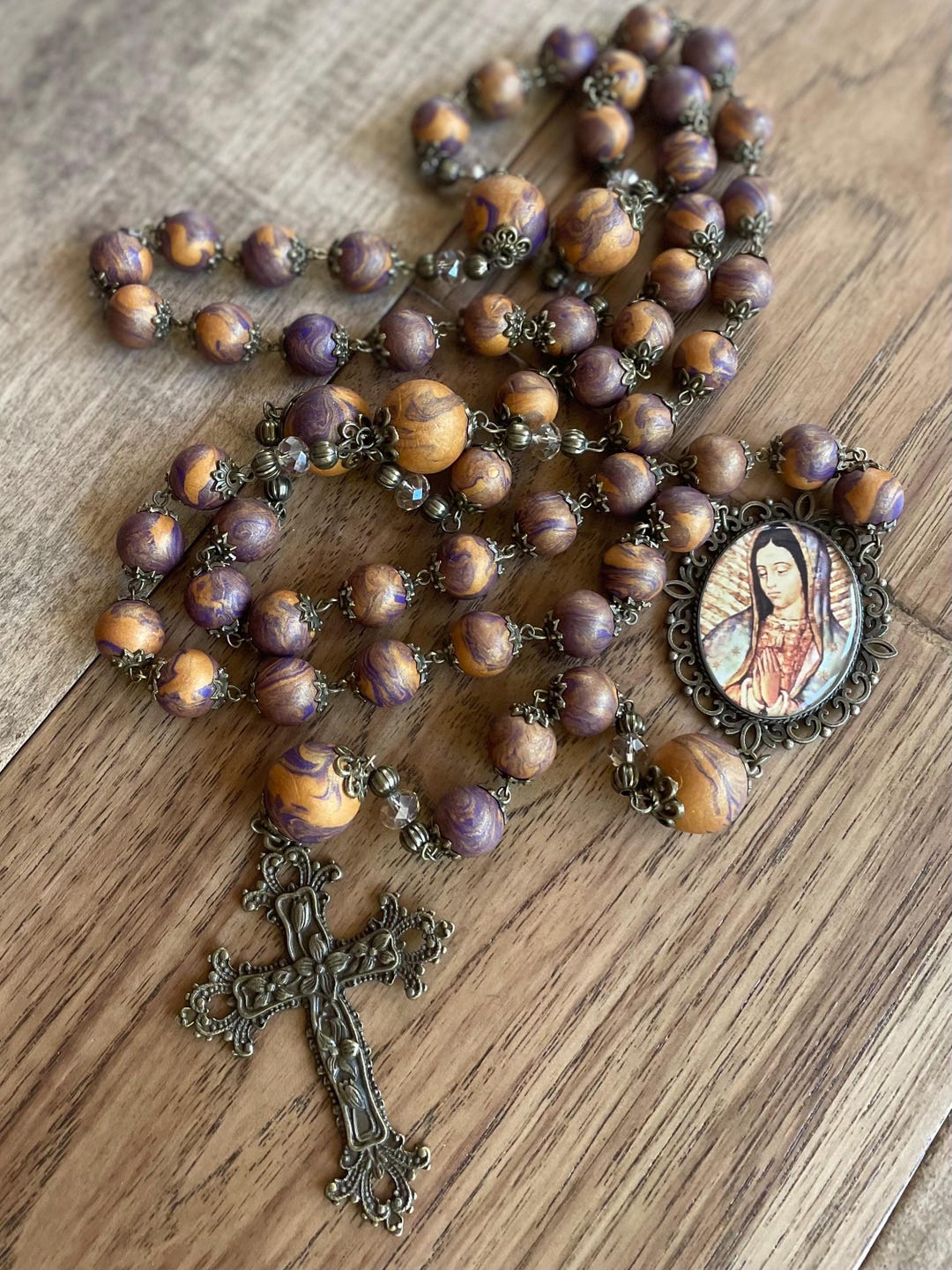 Handmade Large Wall Rosary Clay Bead Our Lady of Guadalupe 36” Long ...