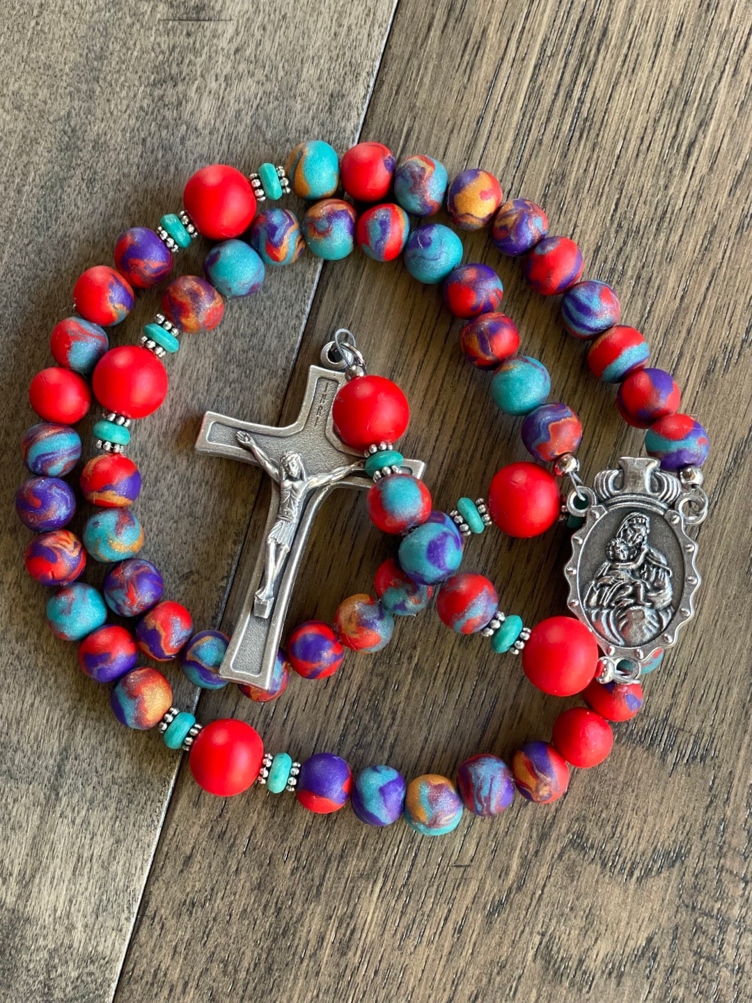 Handmade Rosary Clay Bead Madonna and Child - Etsy