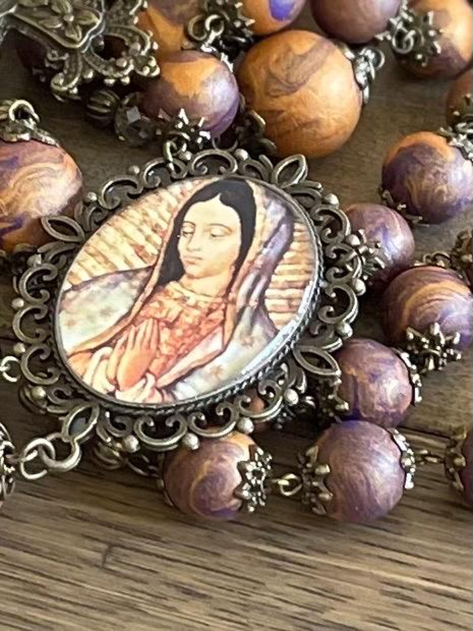 Handmade Large Wall Rosary Clay Bead Our Lady of Guadalupe 36” Long ...