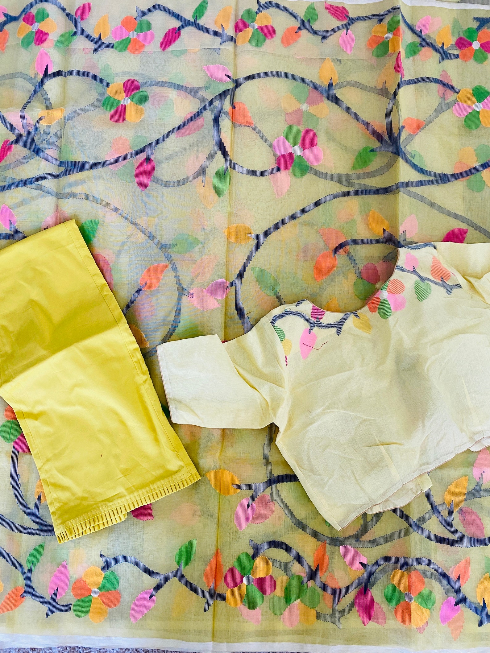 Pure Muslin Resham Jamdani With Stitched Blouse and Matching Petticoat ...