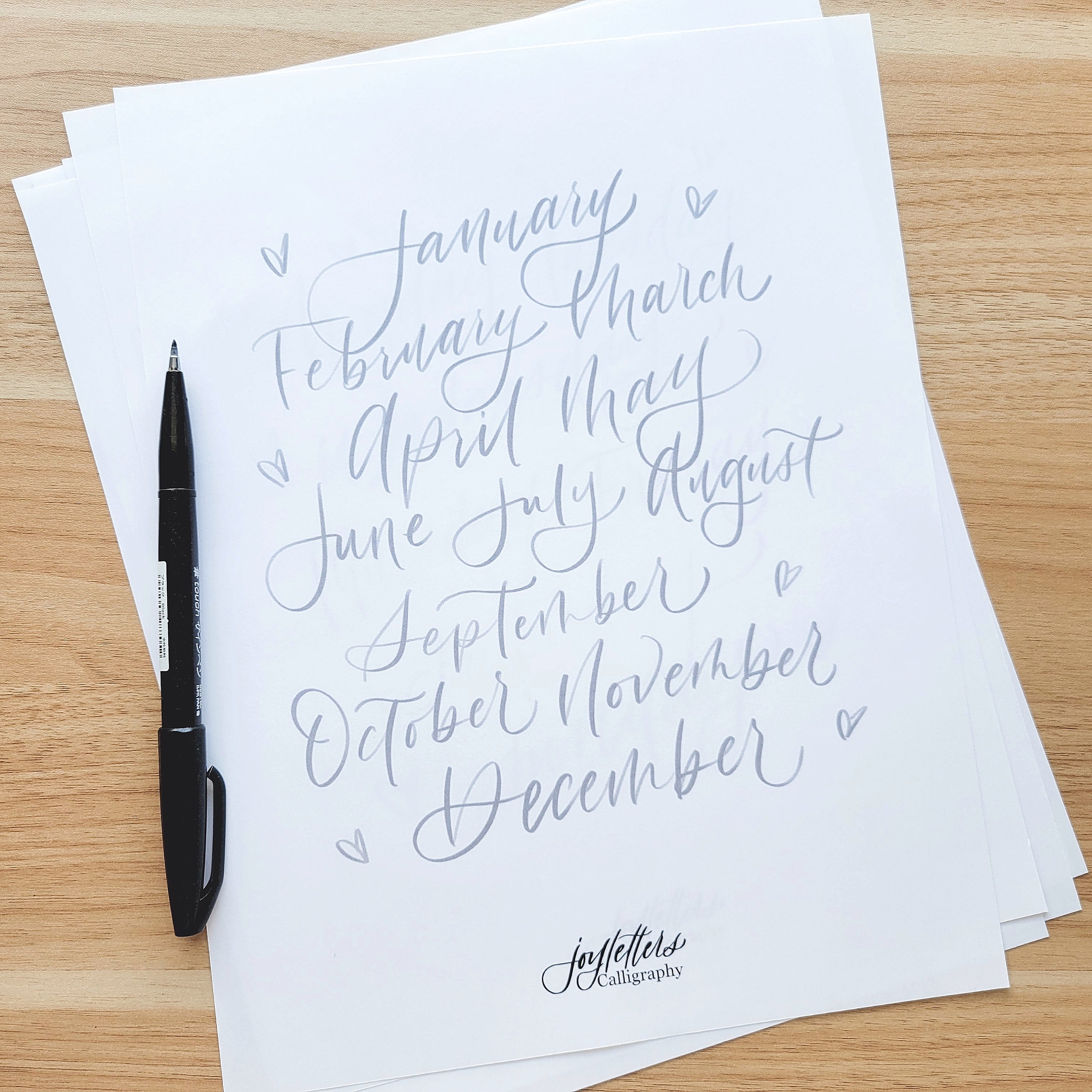 Months & Days small Brush Pen Calligraphy Digital Worksheets Printable ...