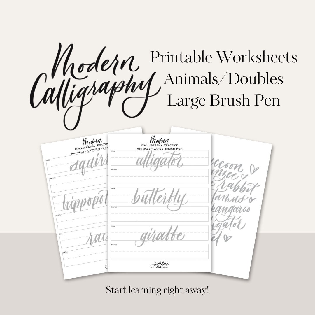 Animals/doubles large Brush Pen Calligraphy Digital Worksheets ...
