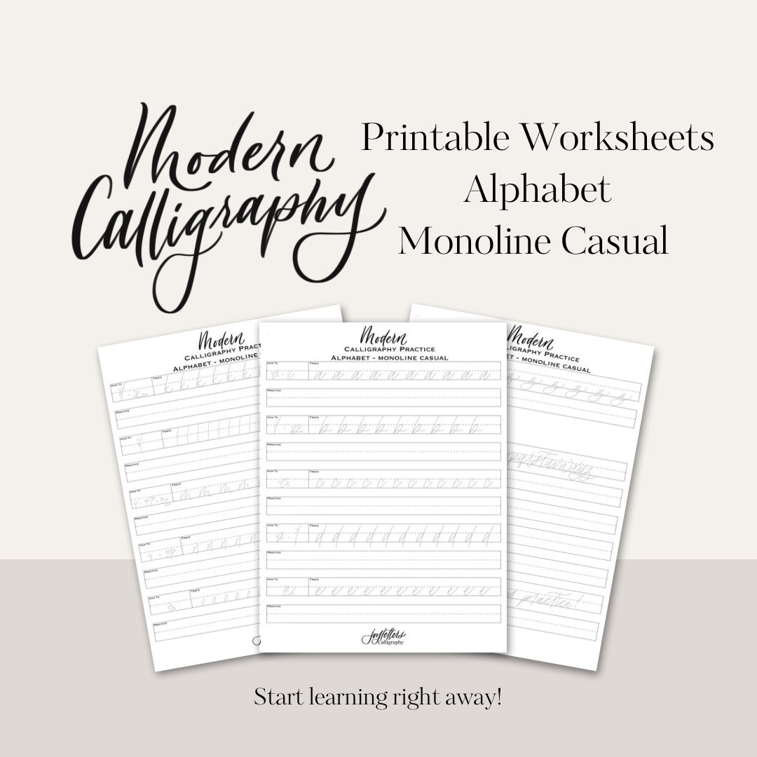 Alphabet Monoline Casual Digital Worksheets | Printable Modern ...