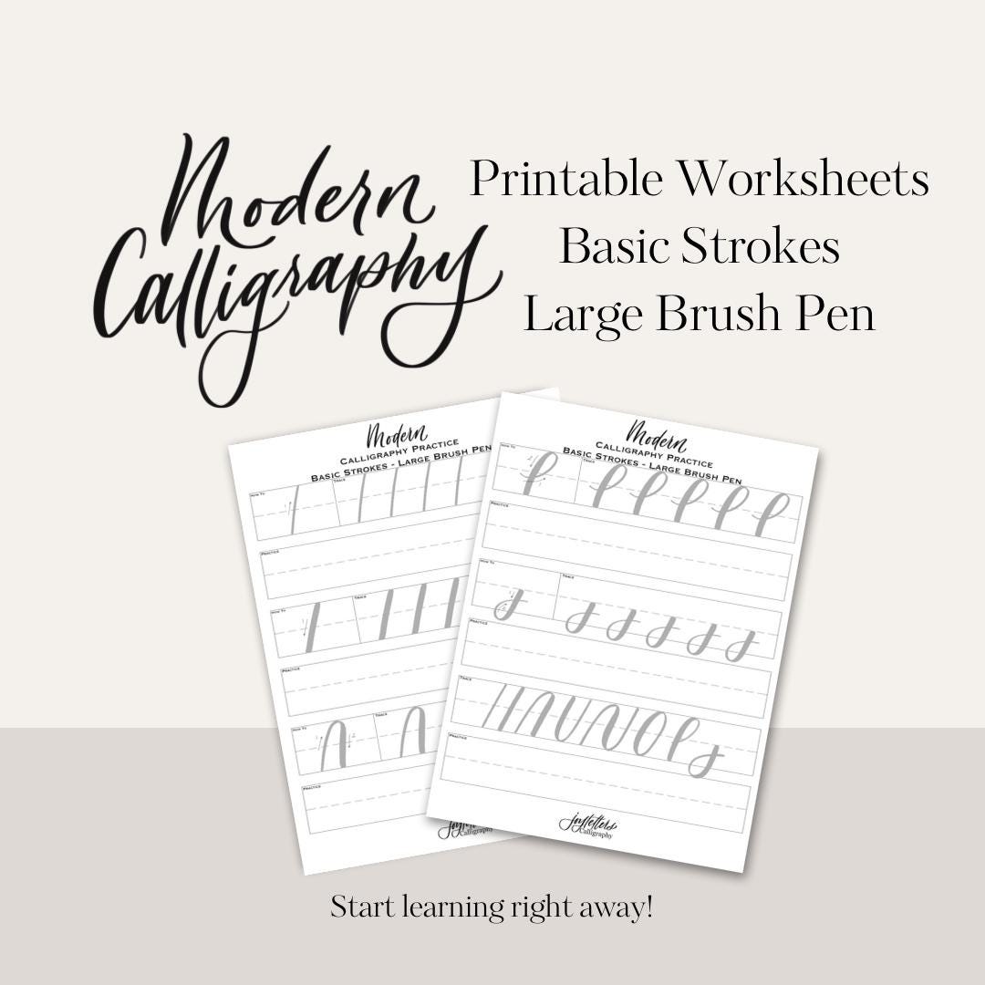 Basic Strokes large Brush Pen Calligraphy Digital Worksheets for ...