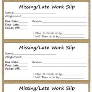 Missing/late Work Tracker With Excuse Slips - Burlap - Etsy