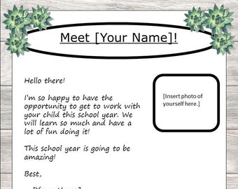 Meet the Teacher Letter Template - Pastel Succulent Theme *100% ...