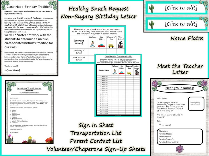 Meet the Teacher Night Pack - Cacti & Succulents {editable} - Etsy