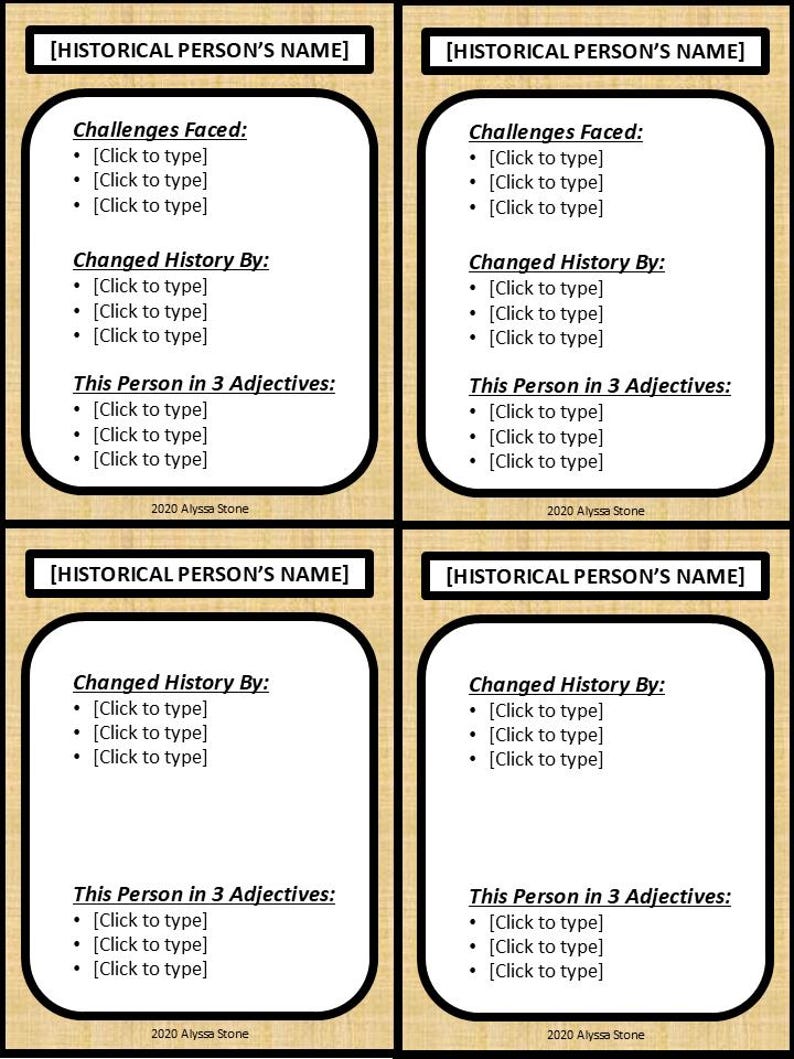 Historical Figures Trading Card Templates - Etsy