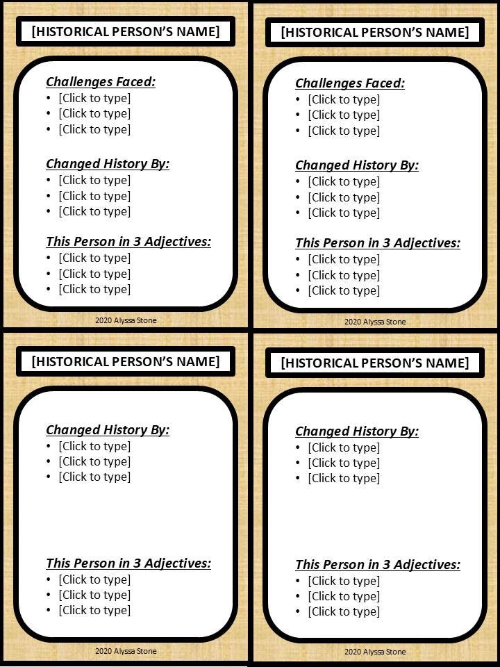 Historical Figures Trading Card Templates - Etsy