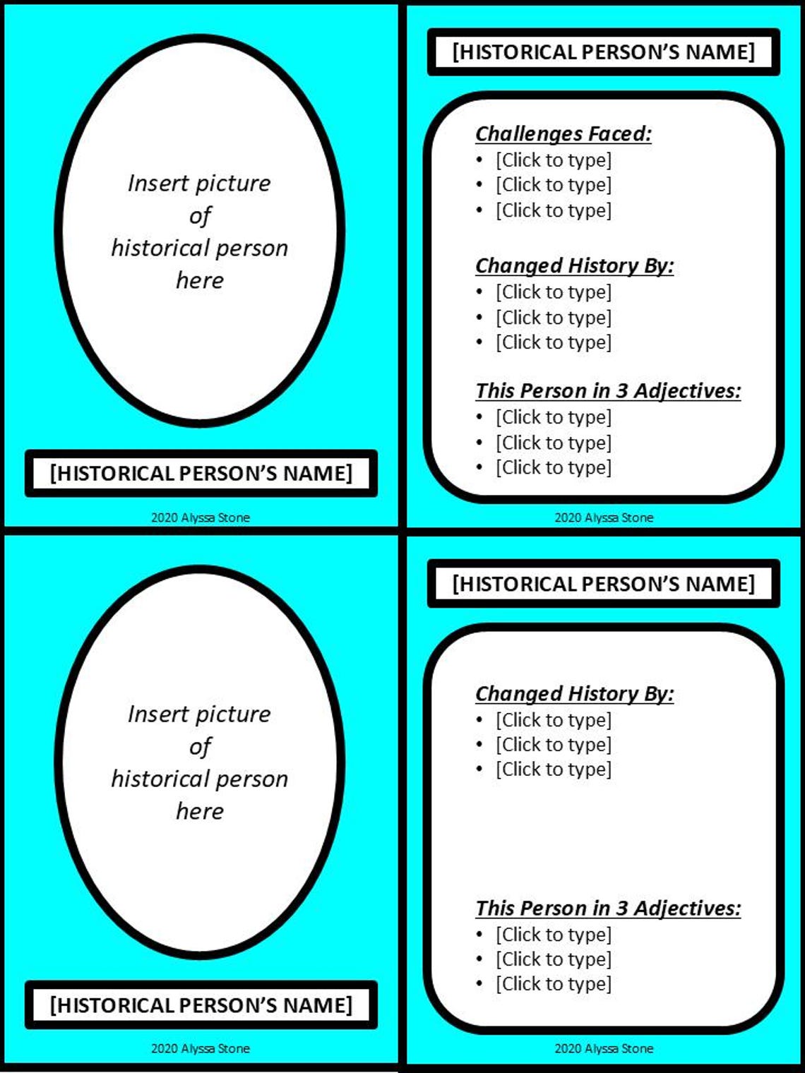 Historical Figures Trading Card Templates - Etsy