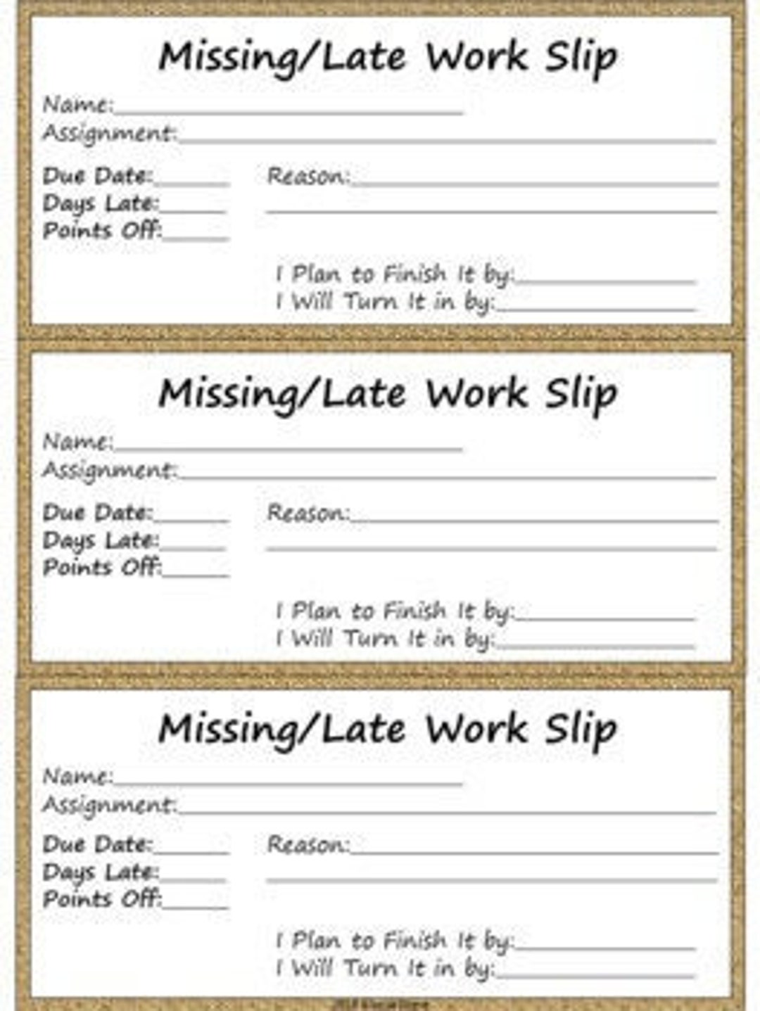 Missing/late Work Tracker With Excuse Slips - Burlap - Etsy